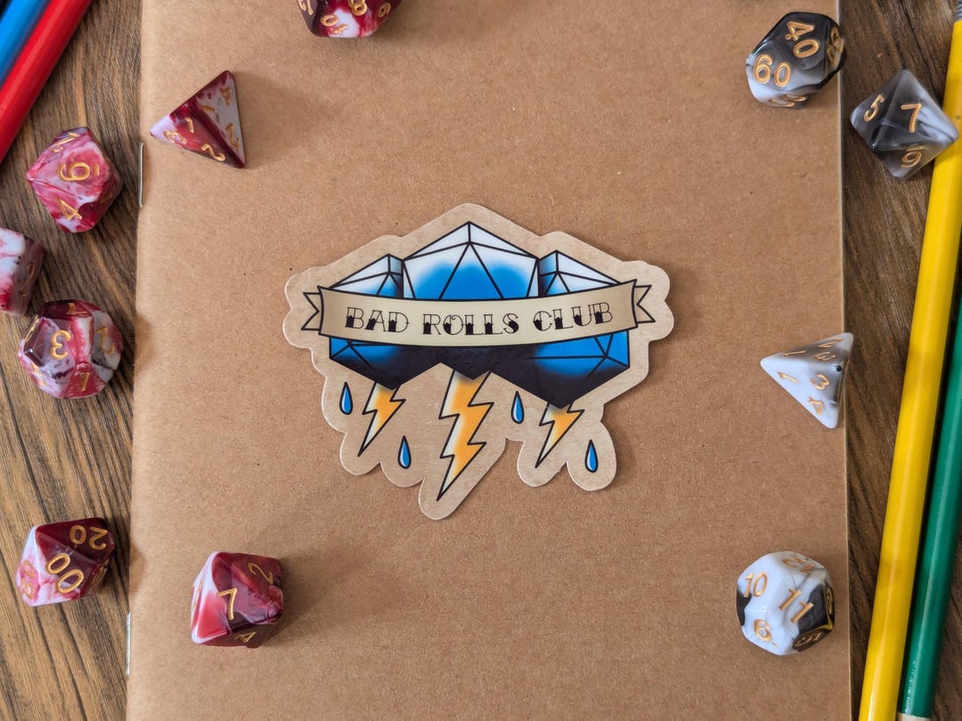 D20 Bad Rolls Club: Tattoo Style Laminated Sticker TTRPG, Dnd ...