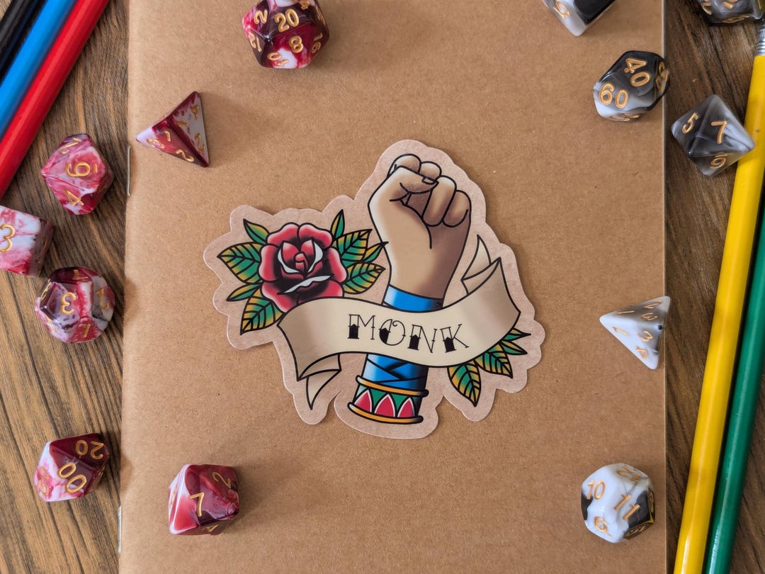 Monk Tattoo Style Laminated Sticker: TTRPG, Dnd, Pathfinder - Etsy