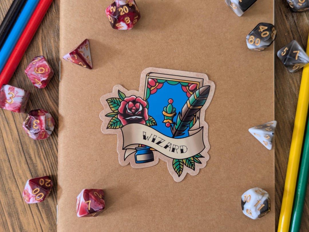 Wizard Tattoo Style Laminated Sticker: TTRPG, Dnd, Pathfinder - Etsy