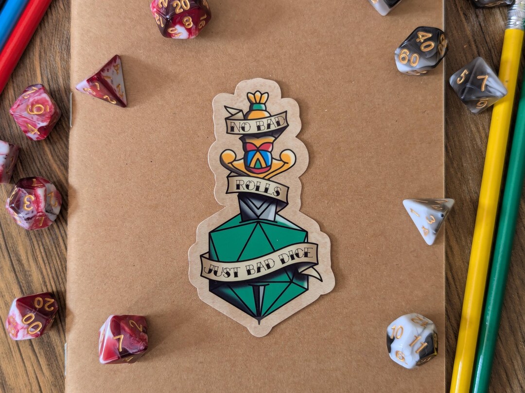 Bad Dice Tattoo Style Laminated Sticker: TTRPG, Dnd, Pathfinder - Etsy