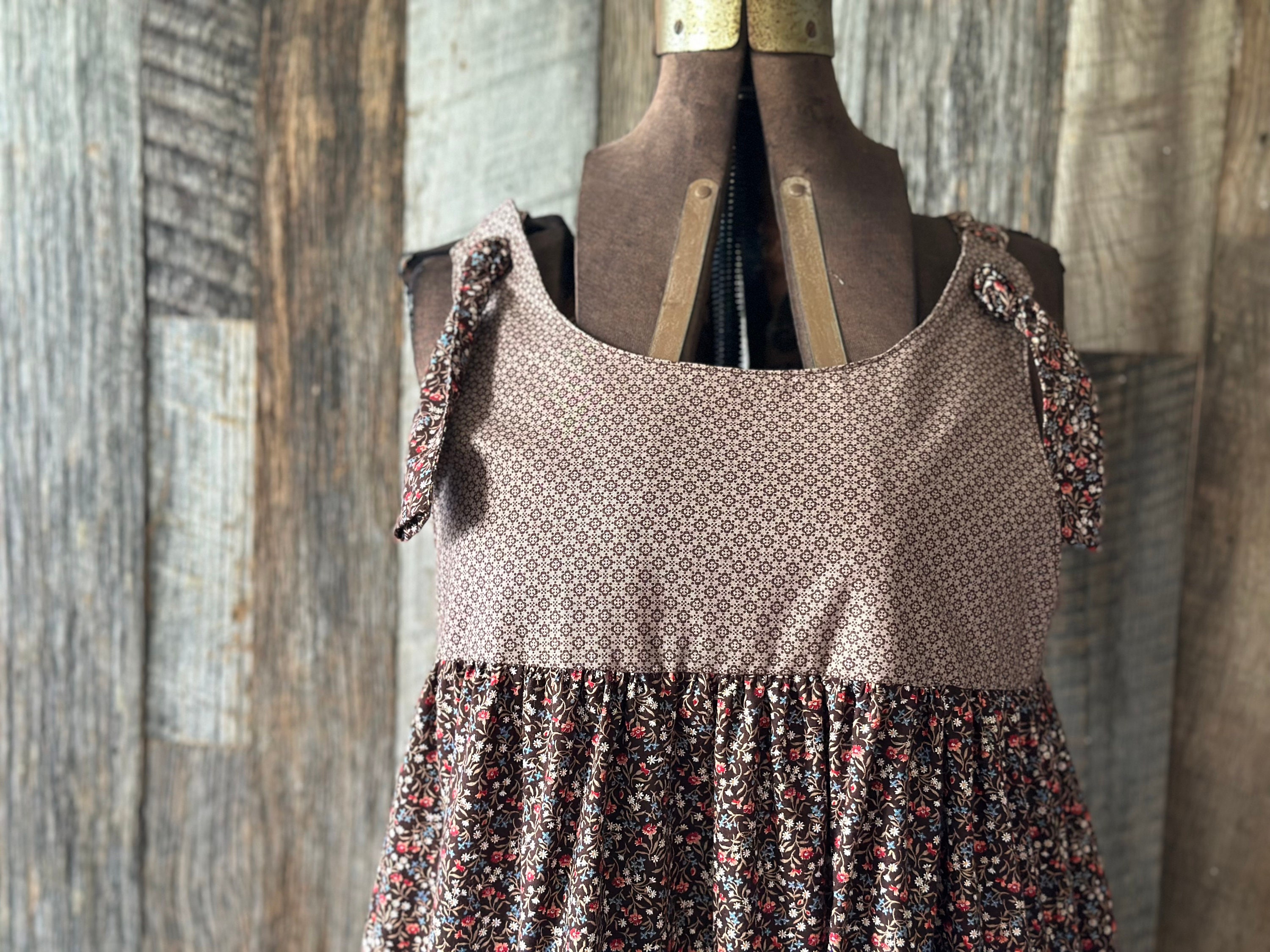 Prairie Dress Cotton Ruffles Floral Vintage Calico Fabric and Patchwork ...