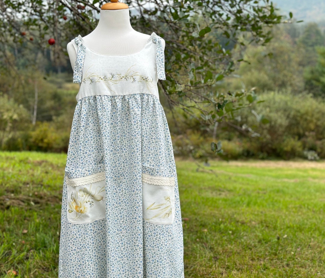 Prairie Dress Cotton Linen Vintage Lace With Printed Pockets Wild ...