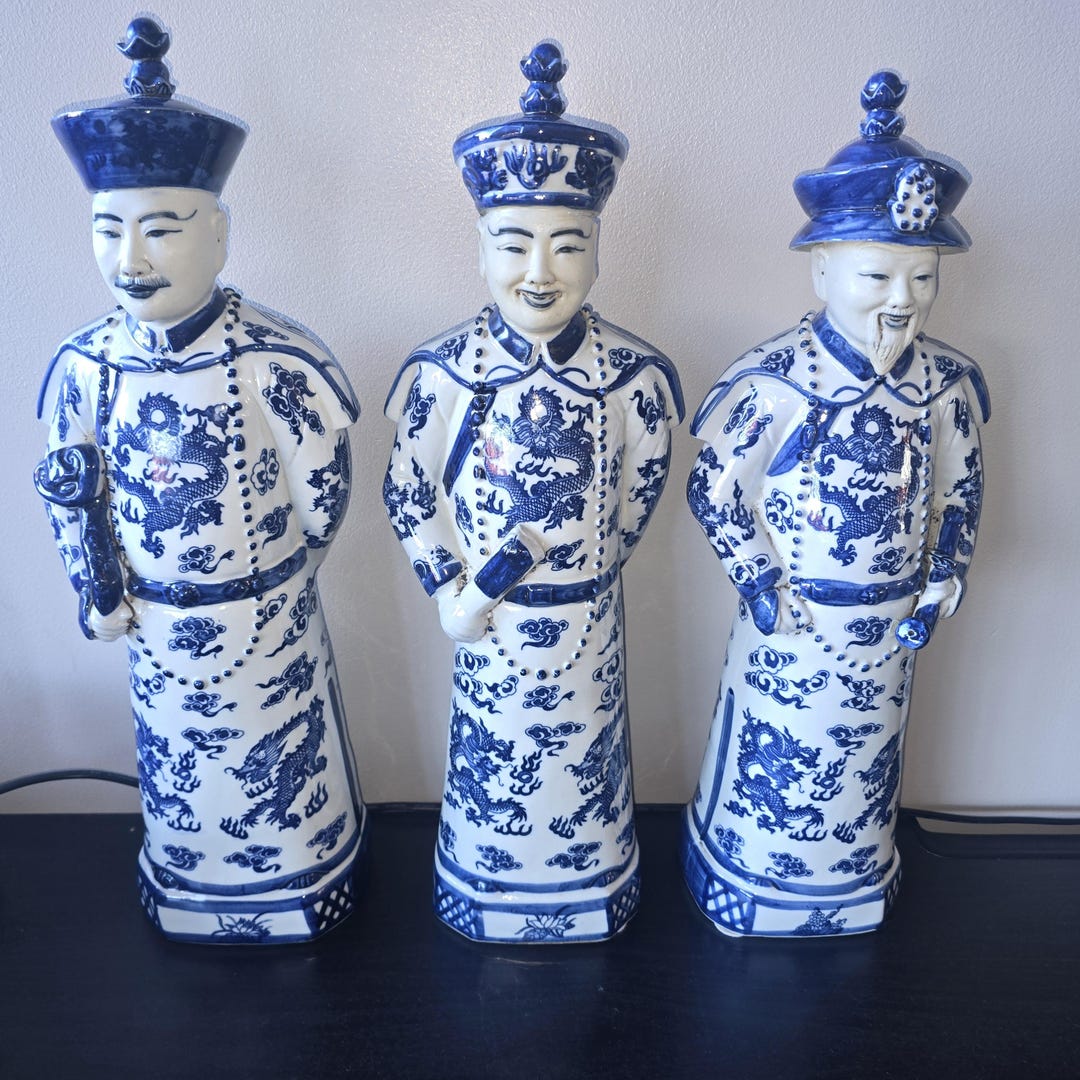 Chinese Emperor Porcelain Figurine Three Generations Qing Dynasty ...