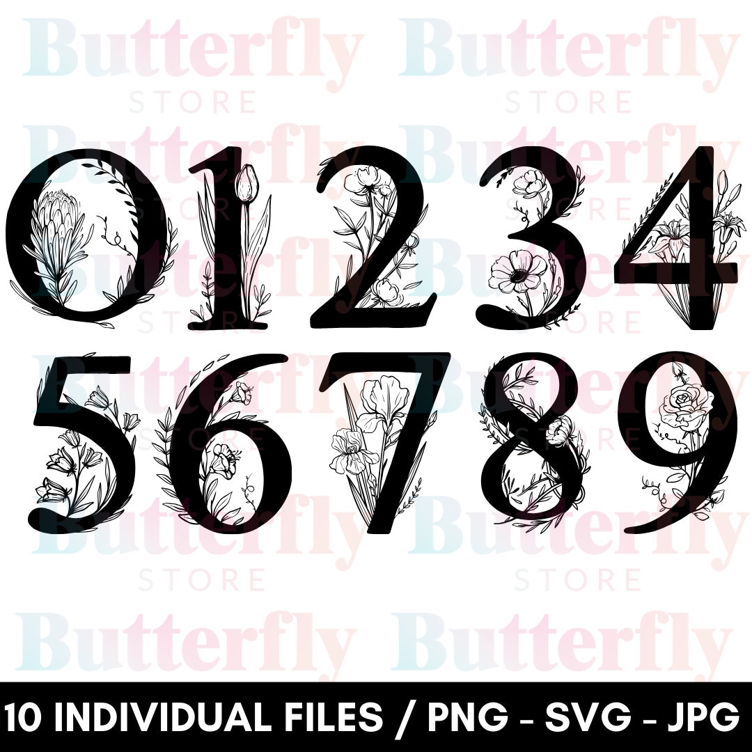 Floral Numbers SVG-PNG-JPG/ Instant Download/ 10 High Quality Numbers ...