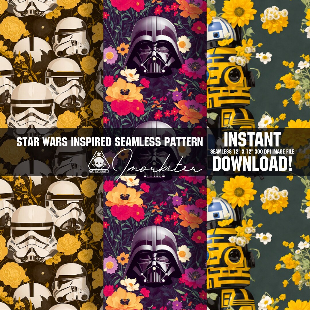 Retro Boho Floral Gothic Artistic Star Wars Inspired Seamless Pattern ...