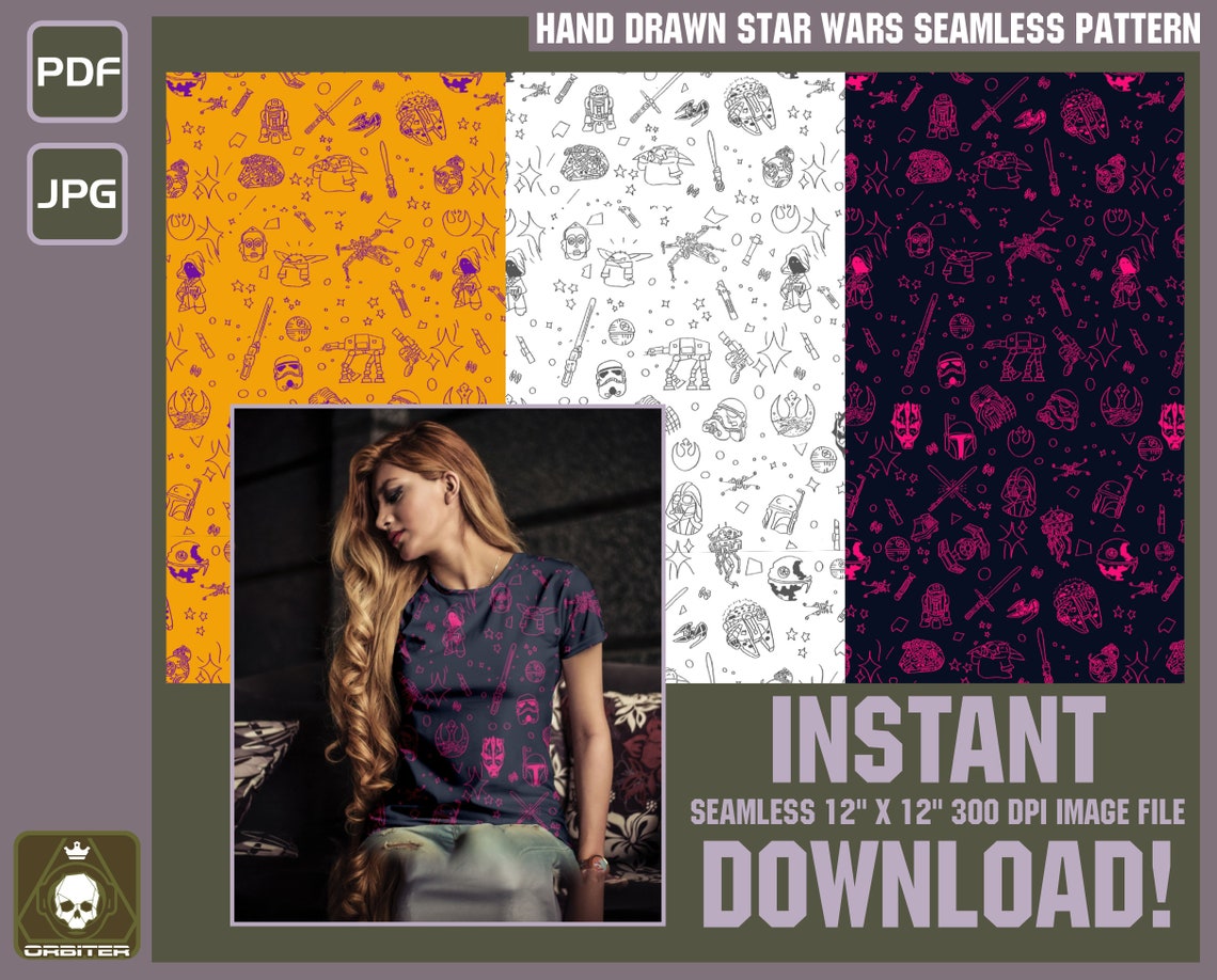 Hand Drawn Star Wars Pattern for Print Star Wars Seamless Pattern for ...