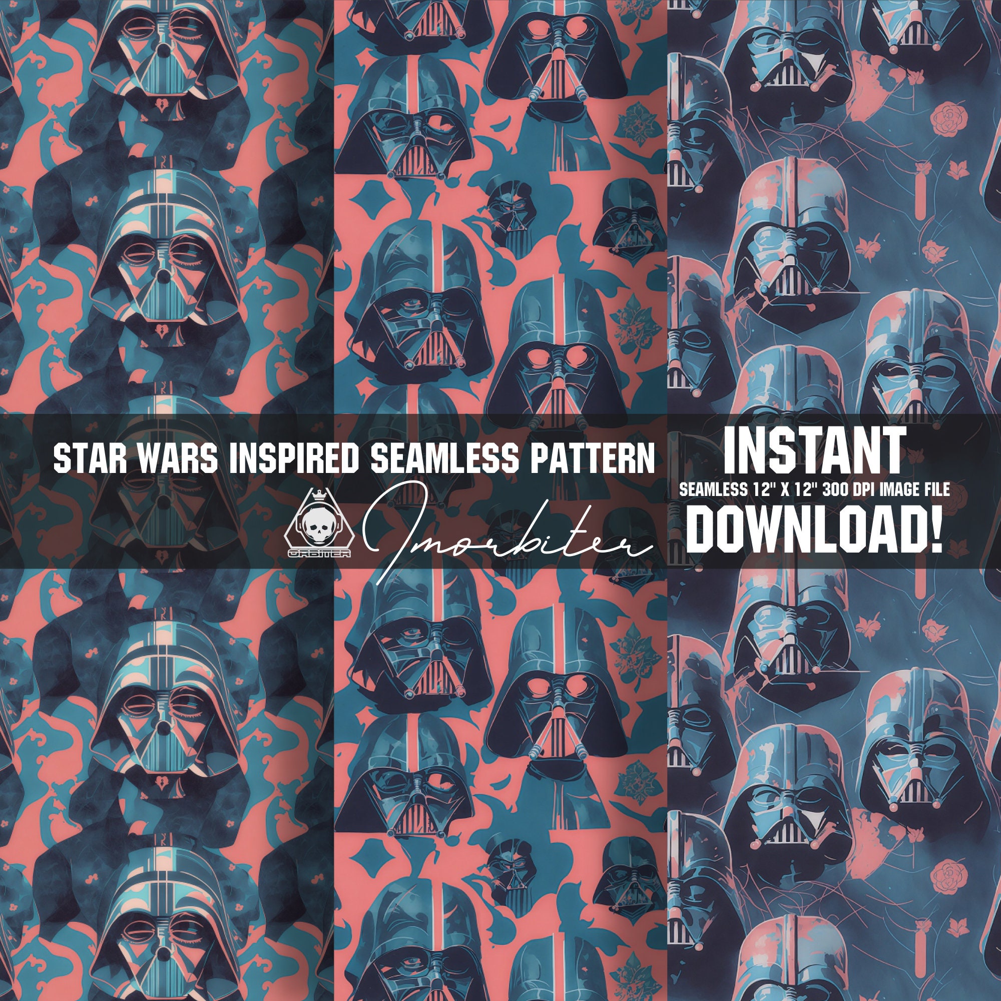Gothic Boho Retro Bauhaus Star Wars Inspired Seamless Pattern of Darth ...