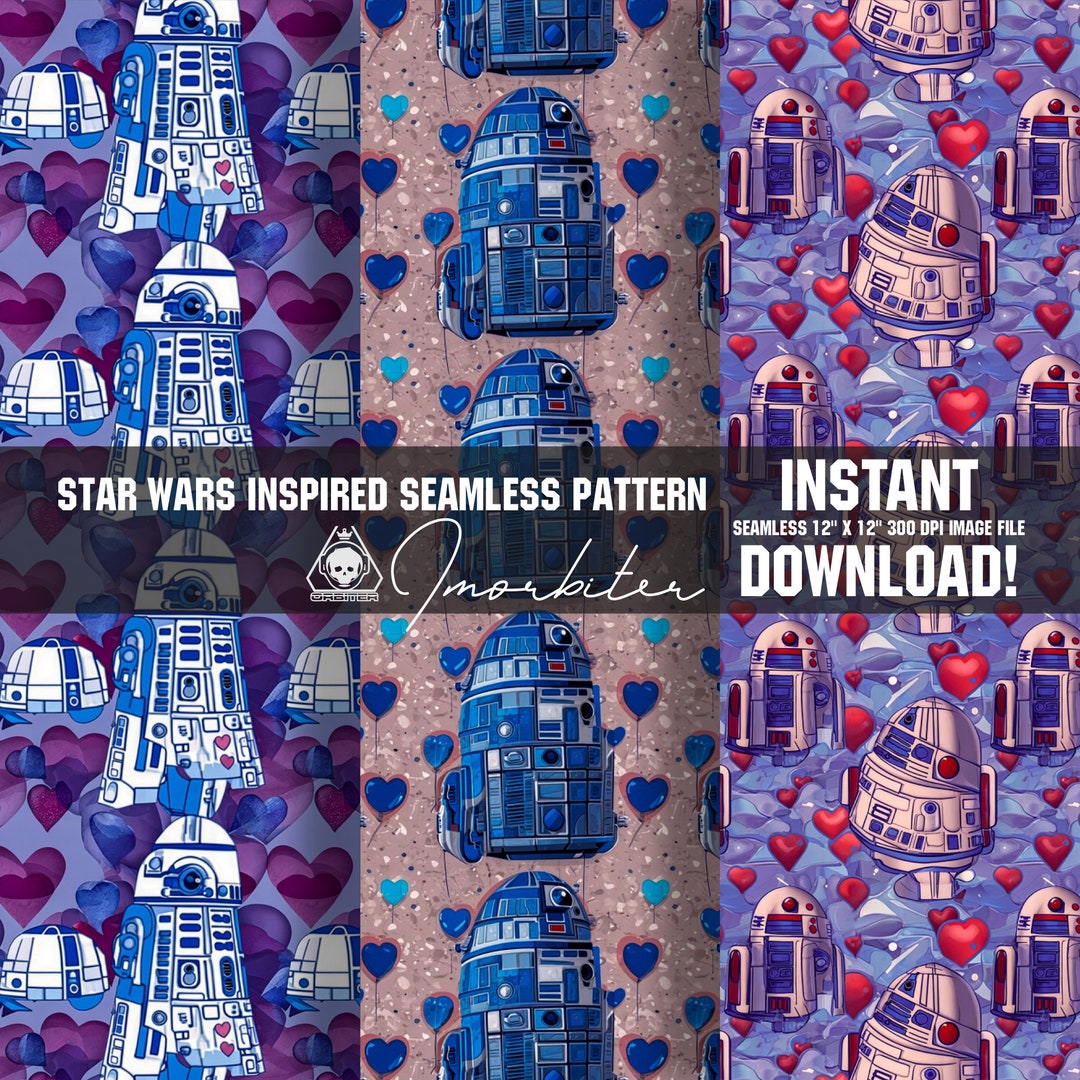 Retro Graphic Heart R2-D2 Star Wars Inspired Seamless Pattern for ...