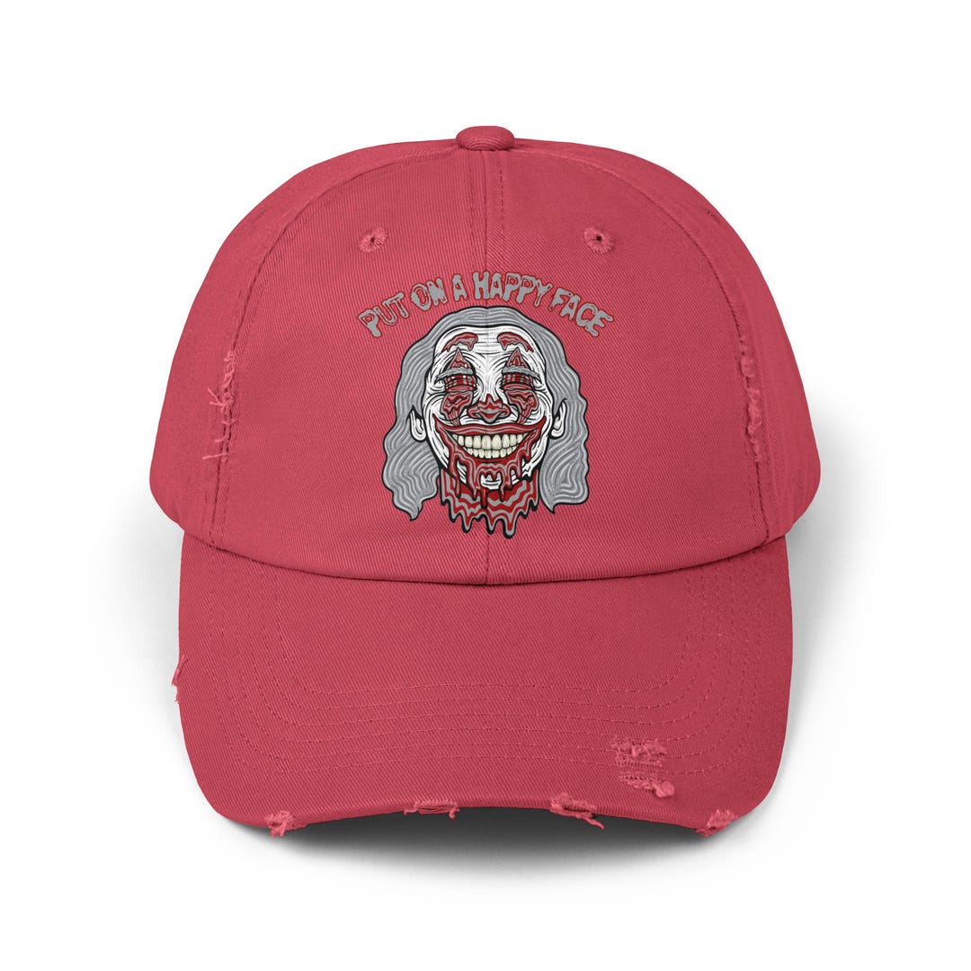 Put on A Happy Face Distressed Cap | Creepy Clown Gore Hat - Etsy