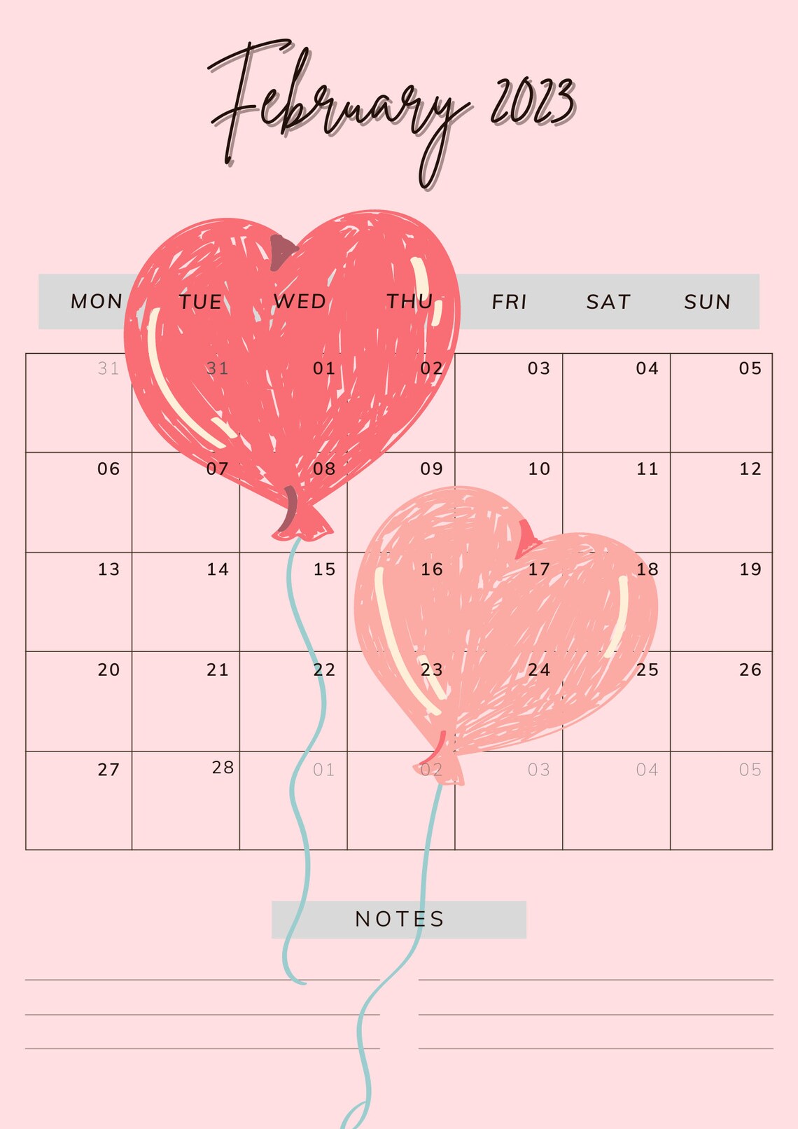 Monthly Planner Printable, 2023 February Planner, Valentine's Day ...