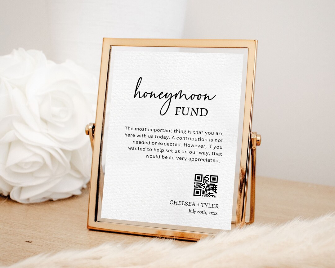 Honeymoon Fund Digital Editable Wedding Sign,wedding Sign Scannable QR ...