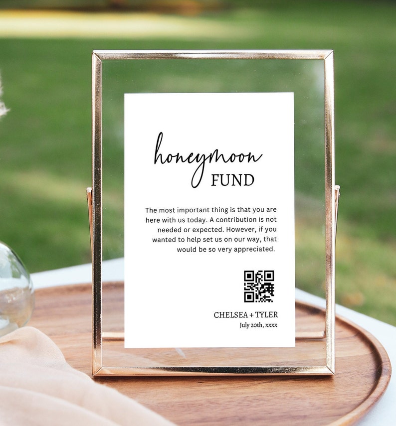 Honeymoon Fund Digital Editable Wedding Sign,wedding Sign Scannable QR ...