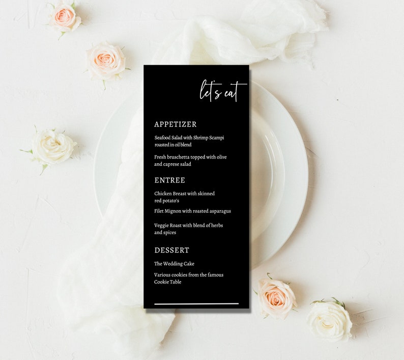 Let's Eat Wedding Menu, Modern Menu Cards, Minimalist Menu Template ...