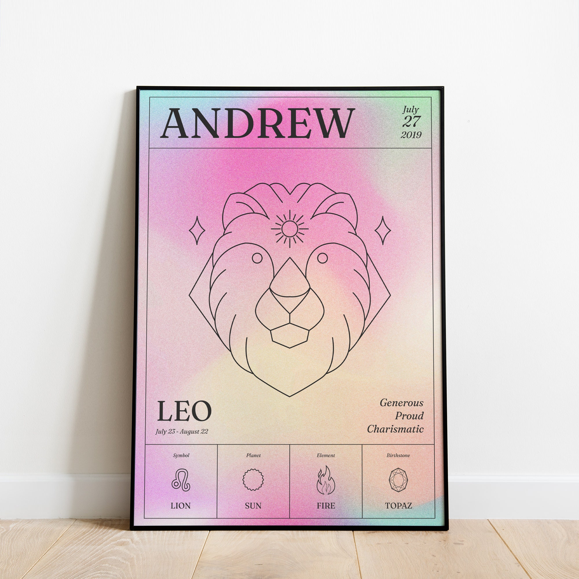 Leo Star Sign Poster to Personalize, Zodiac Wall Art, Customized ...
