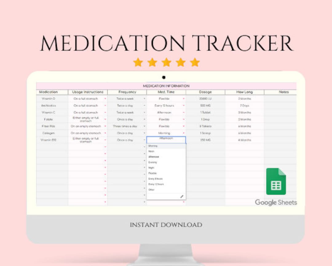 Medication Tracker Google Sheets Template, Editable Medicine Tracker ...