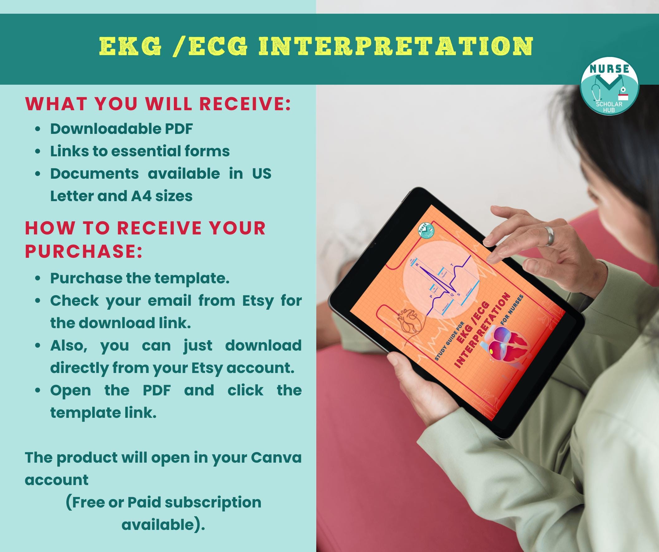 EKG ECG Interpretation Nursing Study Guide | Heart Rhythm Cheat Sheet ...