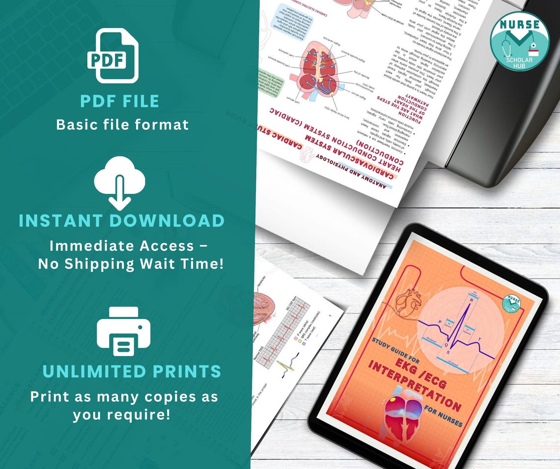 EKG ECG Interpretation Nursing Study Guide | Heart Rhythm & Arrhythmia ...