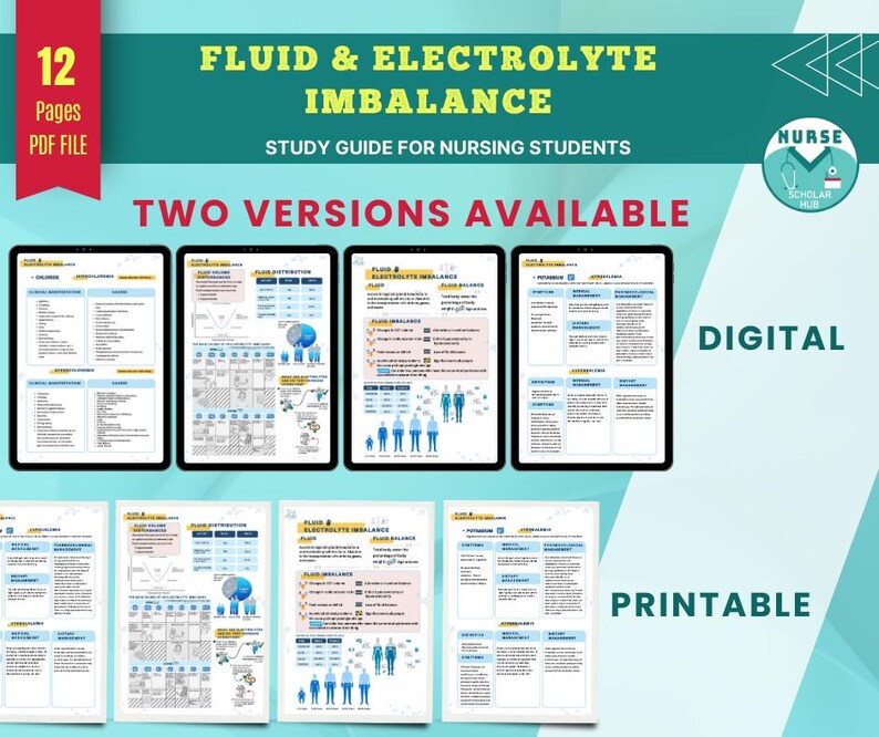 Fluid & Electrolyte Imbalance Nursing Guide | Study Aid (PDF) - Etsy