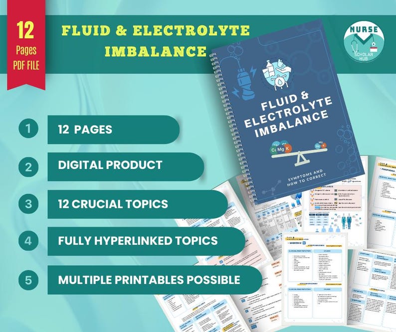 Fluid & Electrolyte Imbalance Nursing Guide | Study Aid (PDF) - Etsy