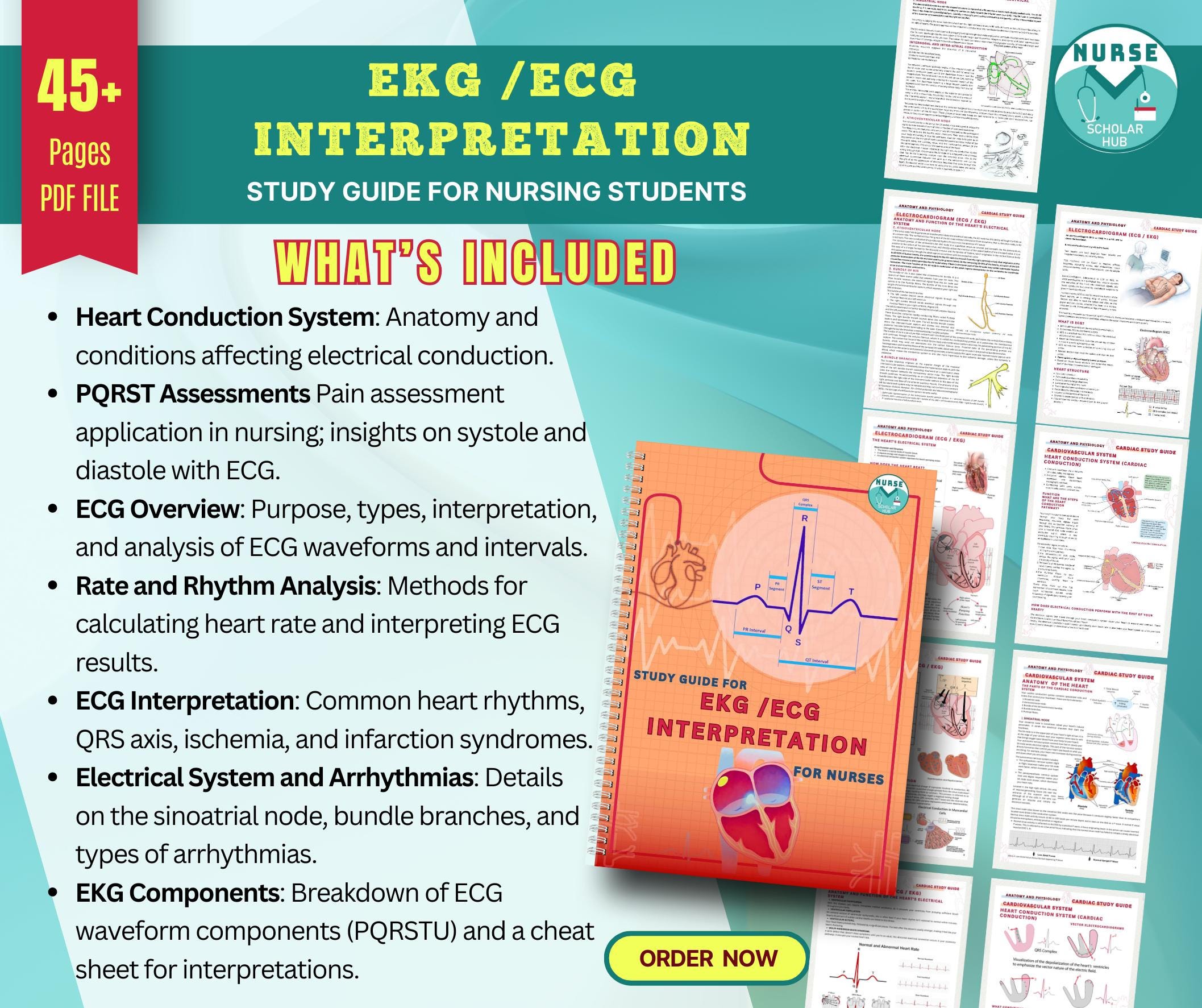EKG ECG Interpretation Nursing Study Guide | Heart Rhythm & Arrhythmia Cheat Sheet | Cardiac ...