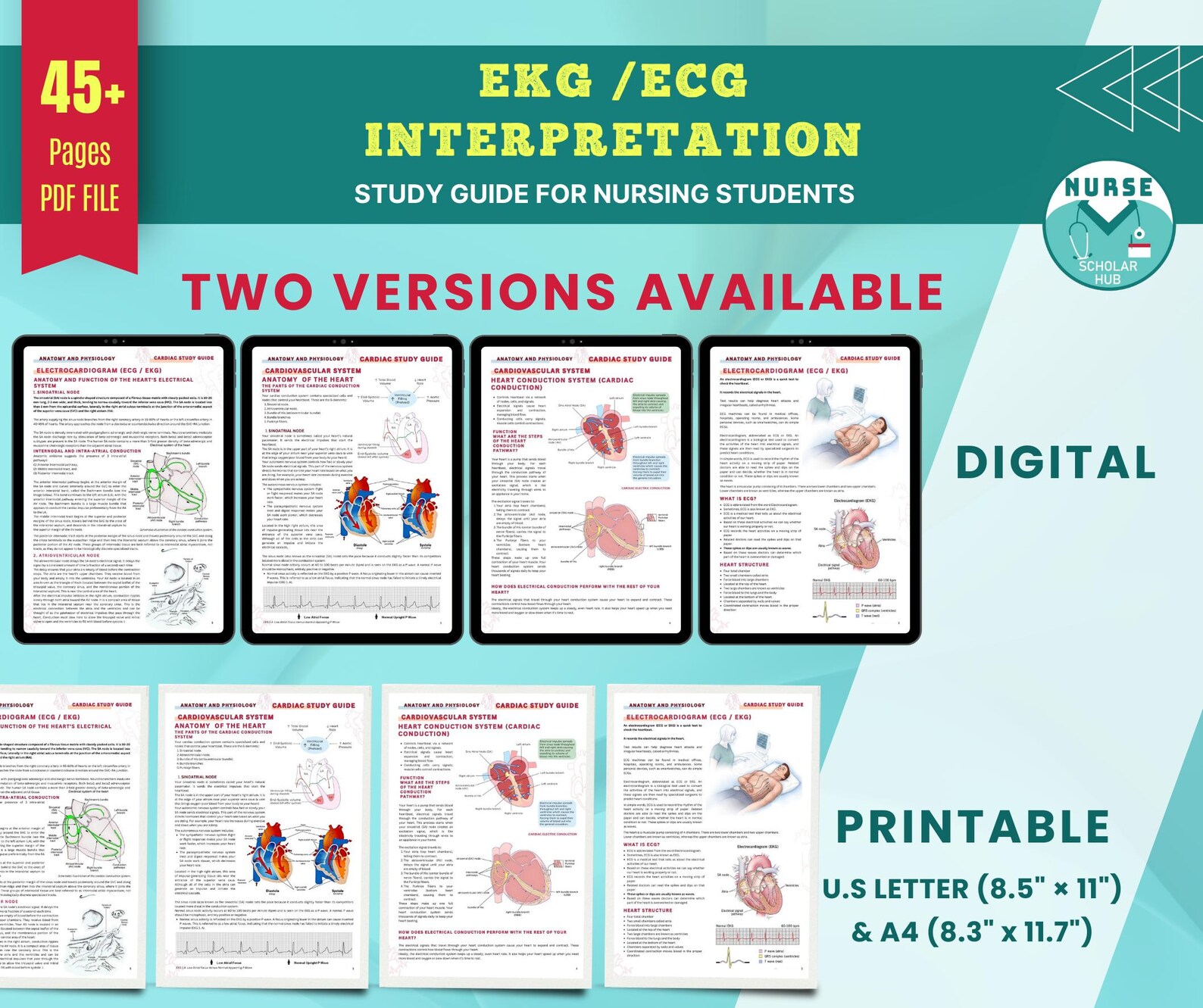 EKG ECG Interpretation Nursing Study Guide | Heart Rhythm & Arrhythmia ...