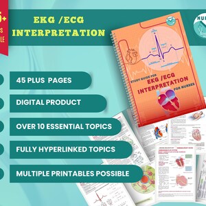 EKG ECG Interpretation Nursing Study Guide | Heart Rhythm Cheat Sheet ...