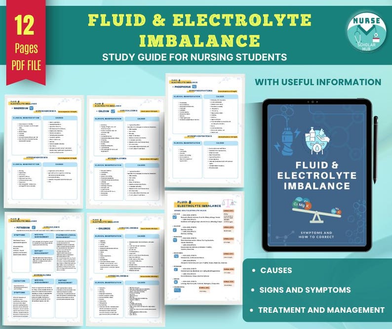 Fluid & Electrolyte Imbalance Nursing Guide | Study Aid (PDF) - Etsy