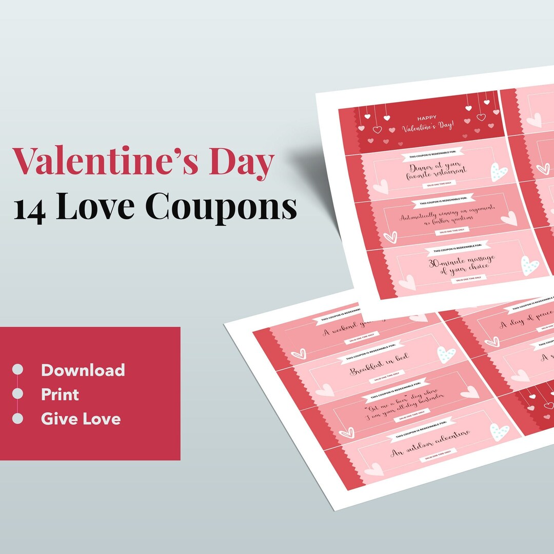 Printable Love Coupons, Valentine's Day Vouchers, Custom Gift for Him ...
