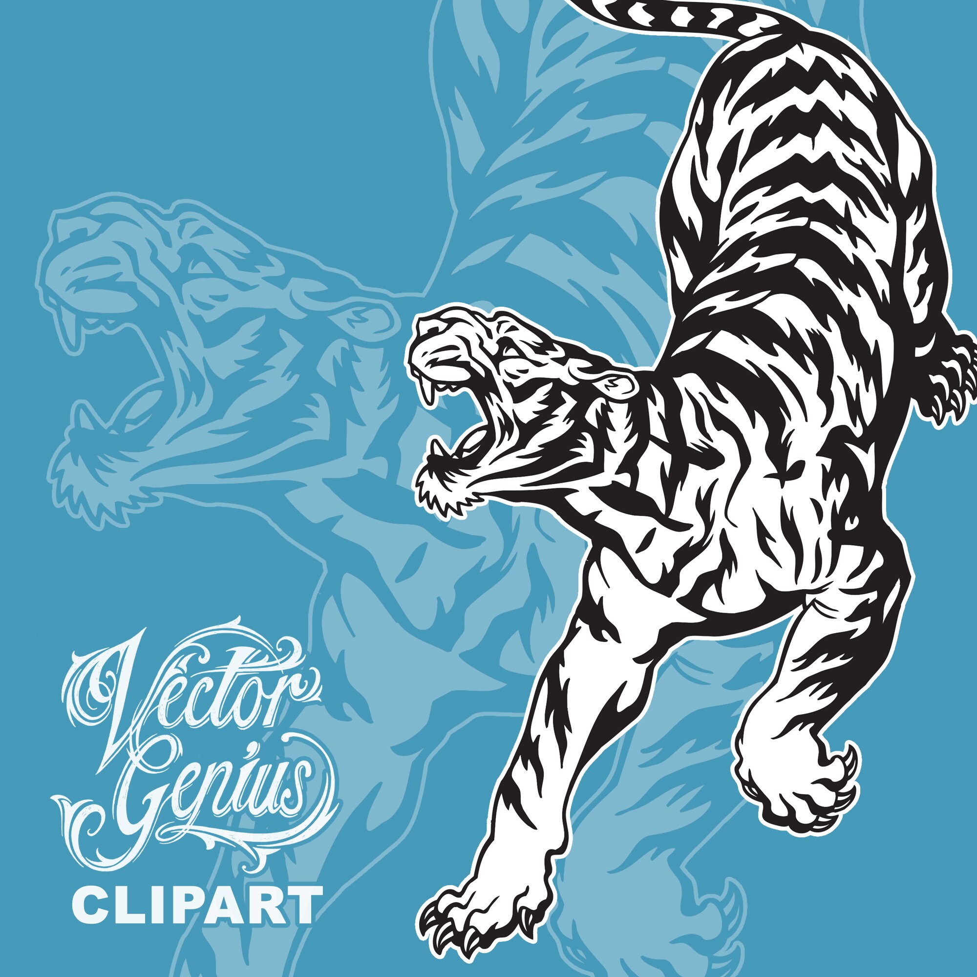 Ferocious Tiger Tattoo Style Clipart Png, Tribal Tiger Tattoo Flash Png ...