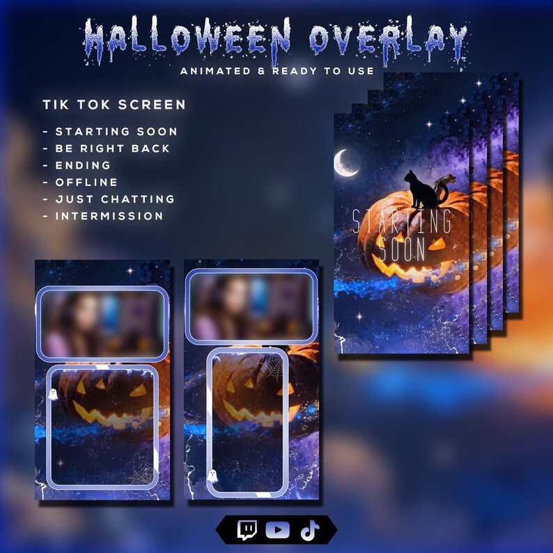 Animated Halloween Twitch Overlay Package | Spooky Pumpkin Black Cat ...