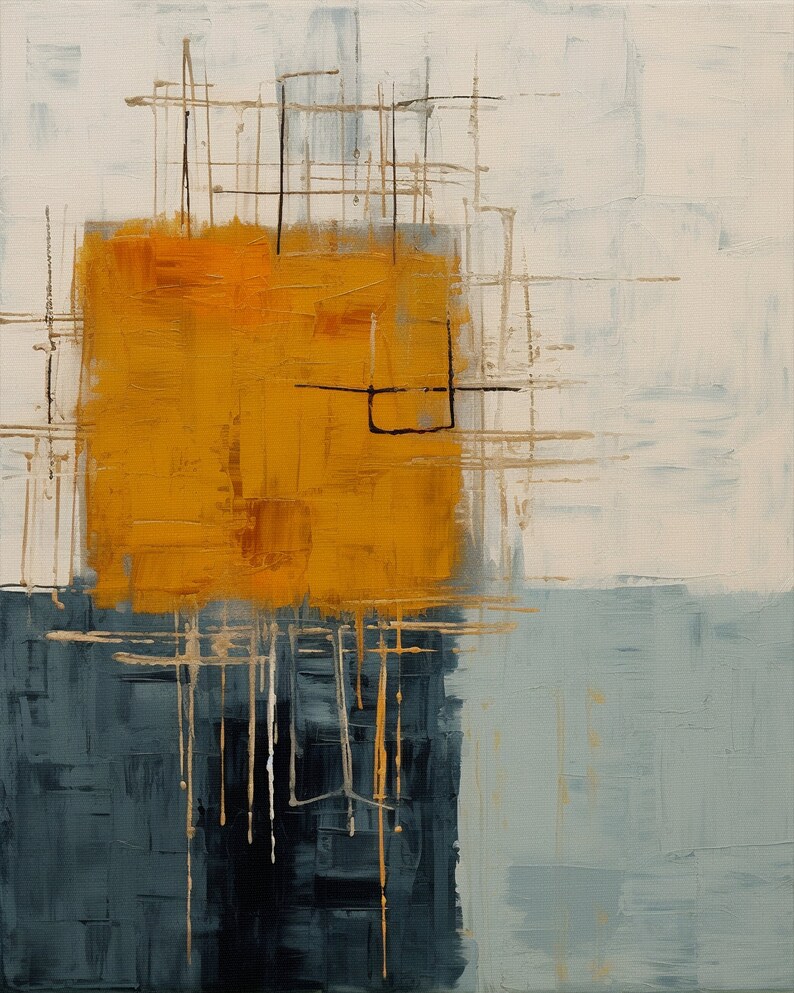 Extra Large Paper Print, Orange and Blue Abstract Art PRINT of Painting ...