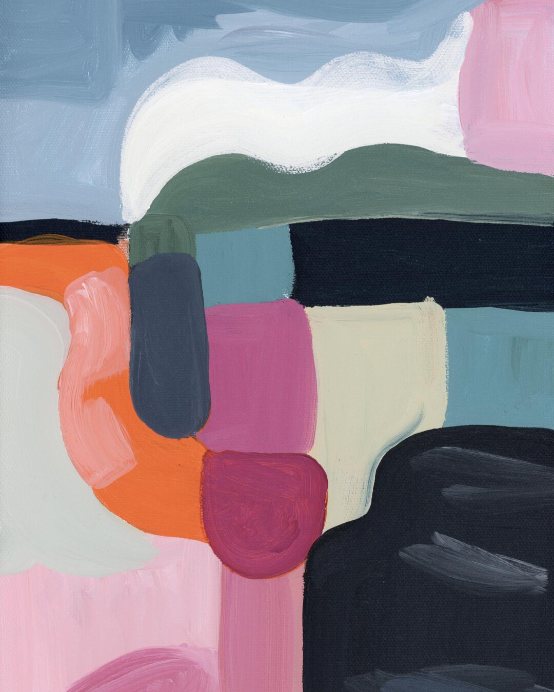 Modern Landscape Art PRINT, Bold Color Block Landscape Painting, Pink ...
