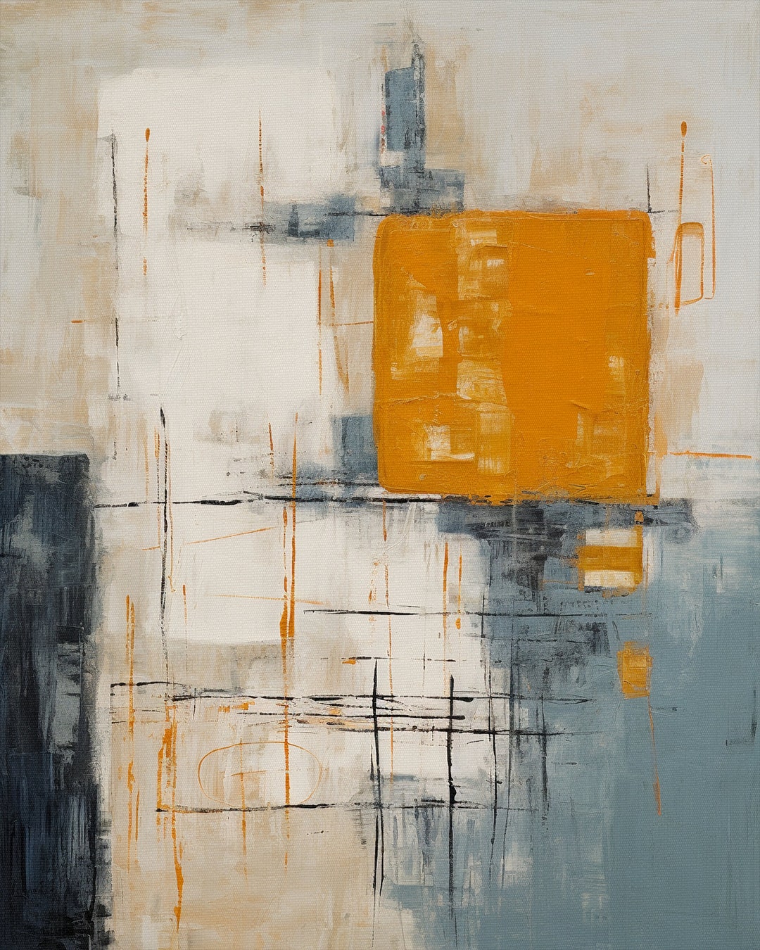 Orange and Blue Abstract Art PRINT of Painting, Mid-century Modern ...