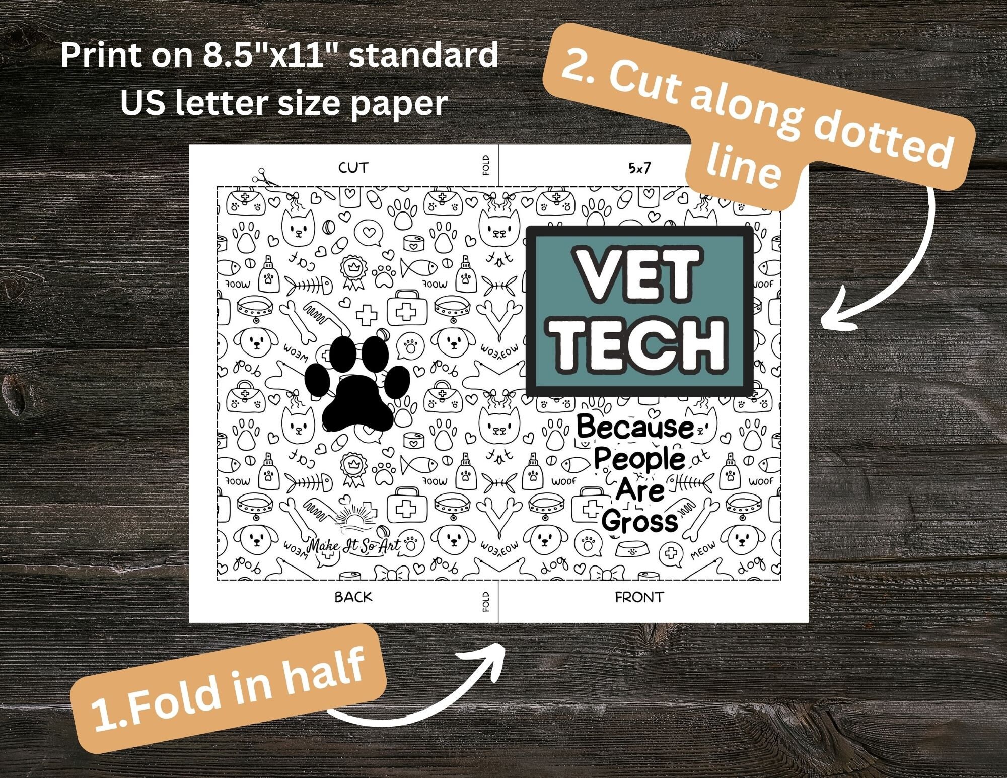 Funny Vet Tech Printable 5x7 Card Funny Vet Tech Quote Card Vet Tech ...