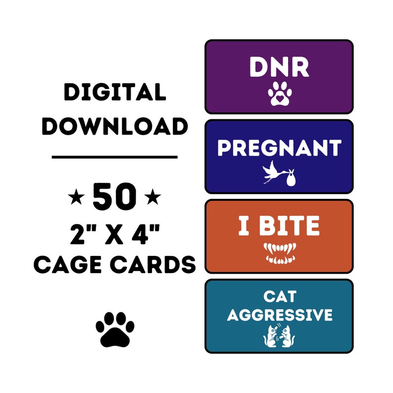 Veterinary Cage Cards Cool Palette Printable Kennel Alert Cards ...