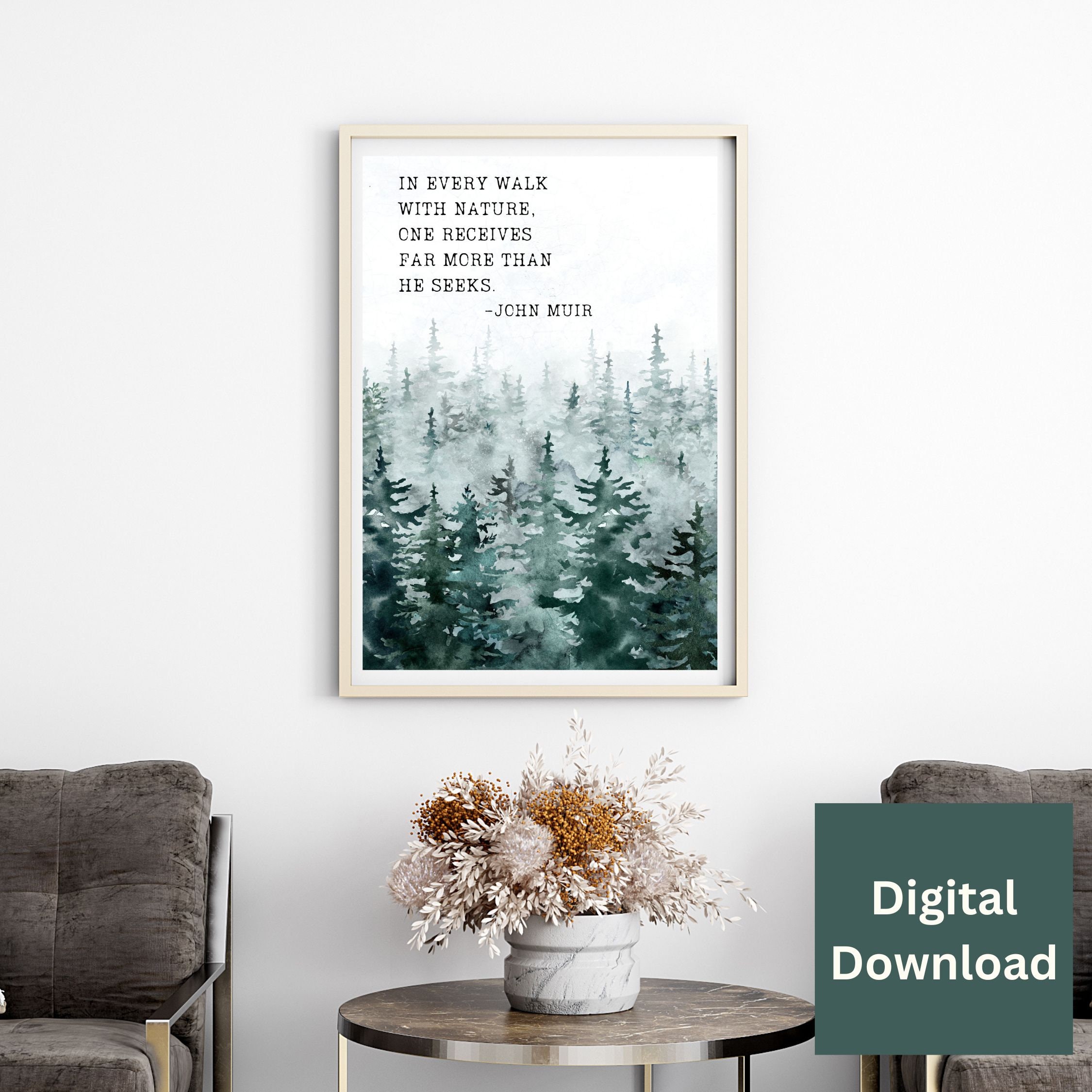 John Muir Quote Printable Wall Art Watercolor Forest Wall Art - Etsy