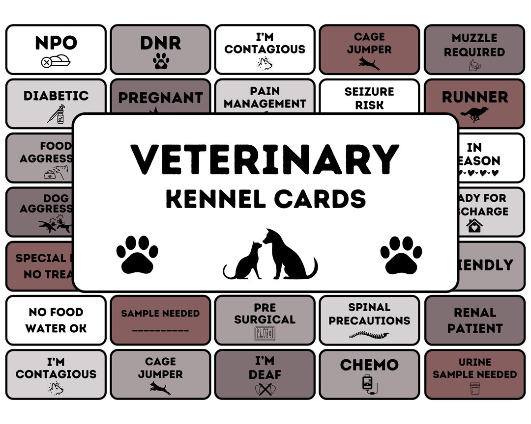 Veterinary Cage Cards Printable Vet Kennel Alert Cards Digital ...