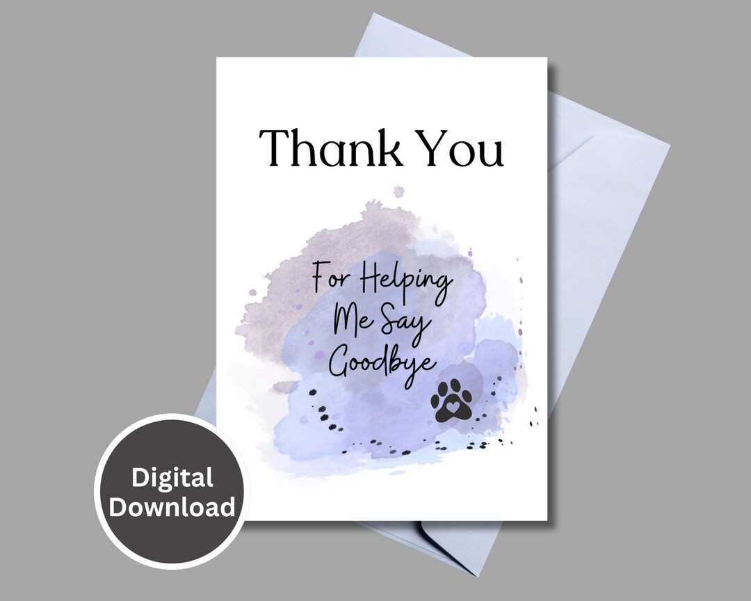 Thank You Vet Pet Loss Greeting Card Printable Veterinary Pet Loss ...