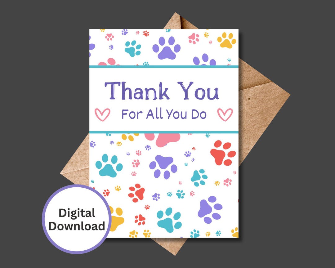 Thank You for All You Do Vet Printable Card 5x7 Thank You Vet Clinic ...