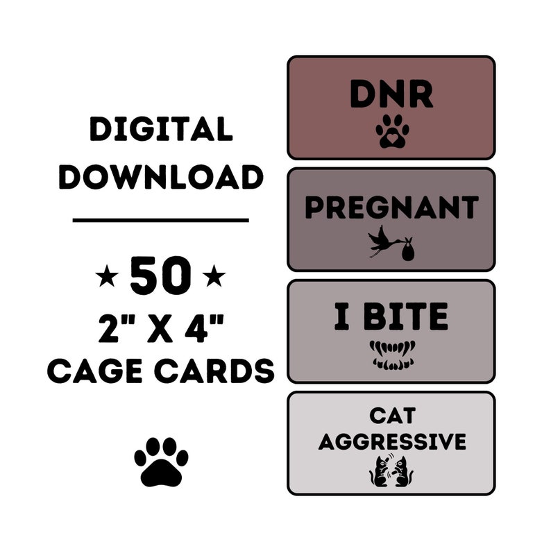Veterinary Cage Cards Printable Vet Kennel Alert Cards Digital ...