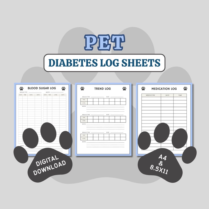 Pet Diabetes Log Sheet Digital Template Cat and Dog Health Log Template ...