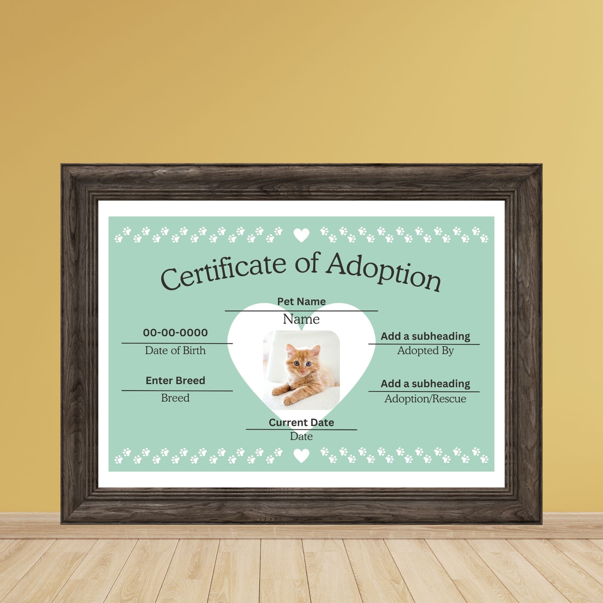 Pet Adoption Certificate Printable Custom Pet Adoption Certificate Pet ...