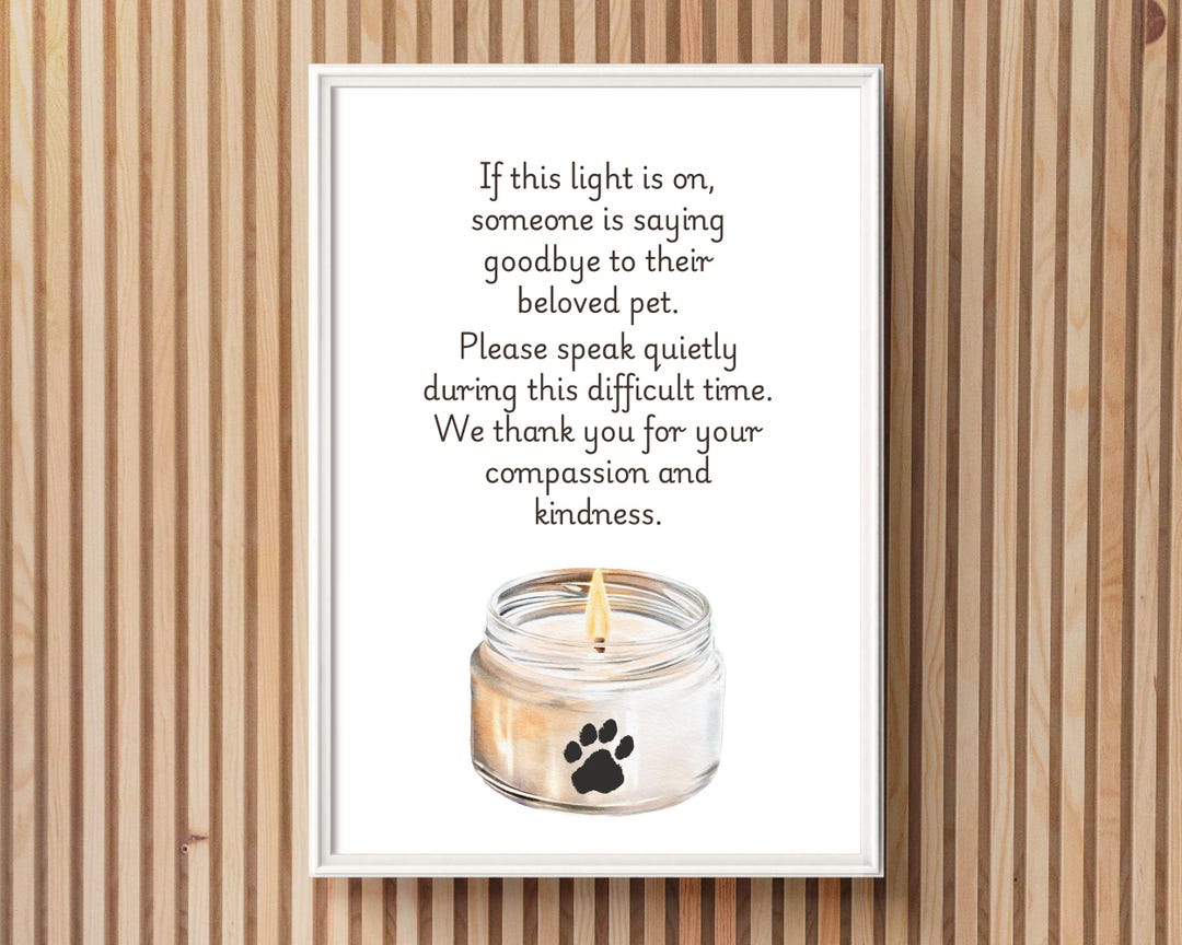 Pet Euthanasia Notice Printable Vet Desk Sign Pet Candle Veterinary ...