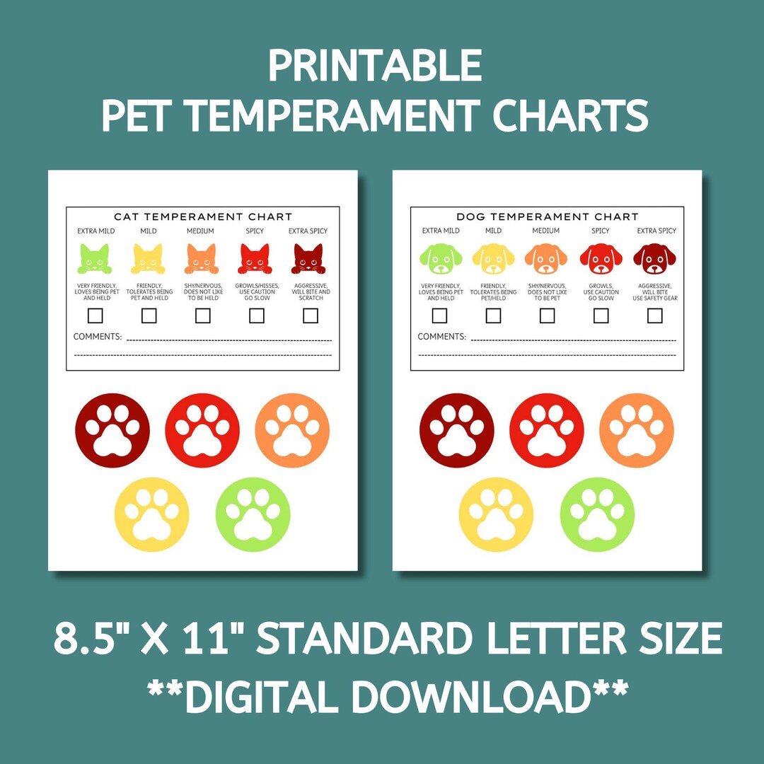 Pet Spice Chart Printable Pet Temperament Labels Veterinary Cage Labels ...