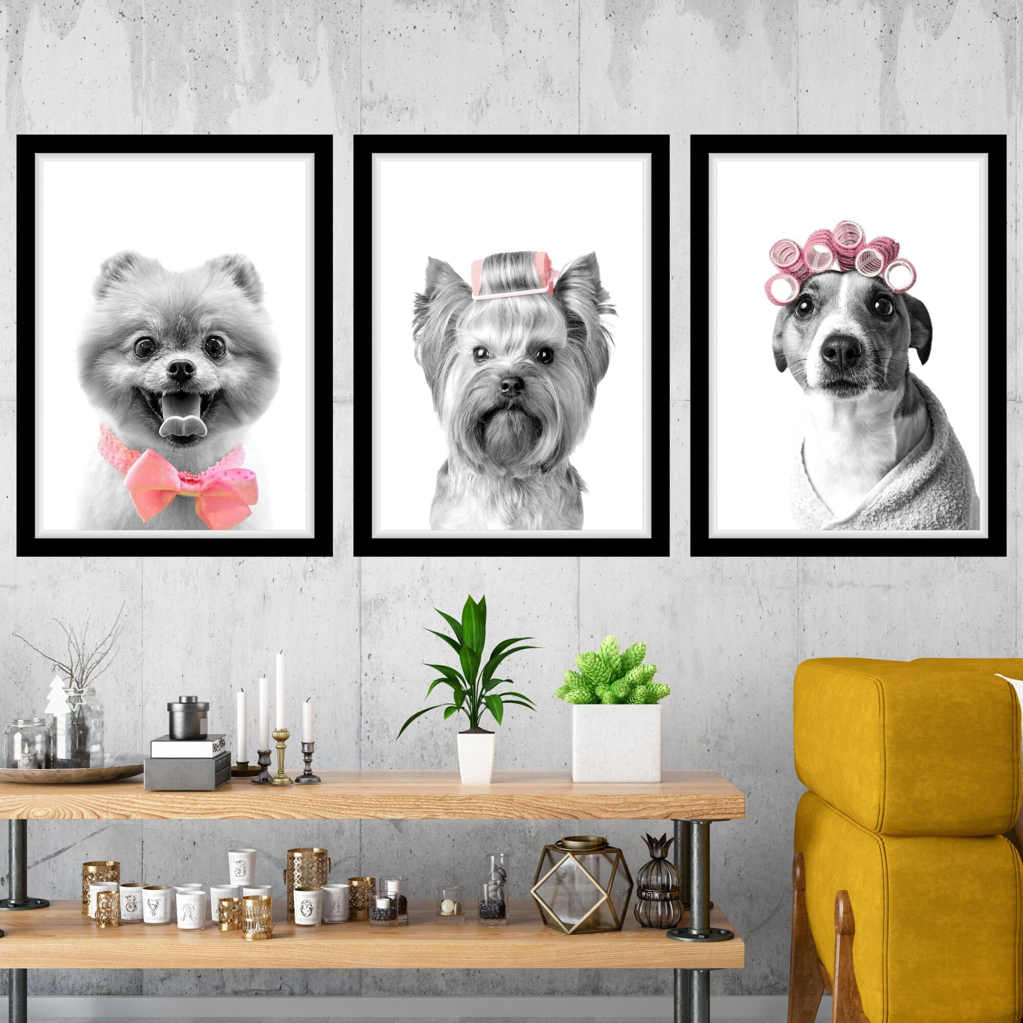 Funny Spa Dog Trio Printable Wall Art Dog in Curlers Wall Art Digital ...