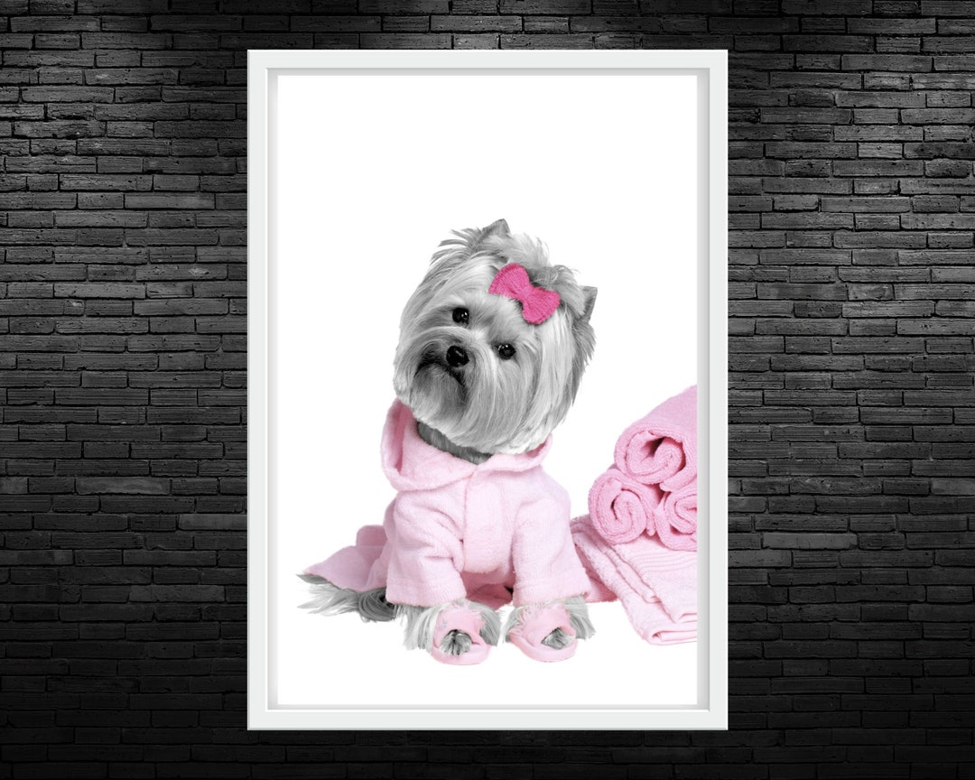 Yorkie Spa Day Pink Printable Wall Art Dog Spa Wall Art Dog Grooming ...