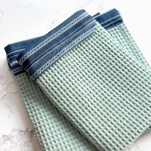 Kitchen Double Oven Mitts, Denim Linen Oven Gloves, Elegant Cooking ...