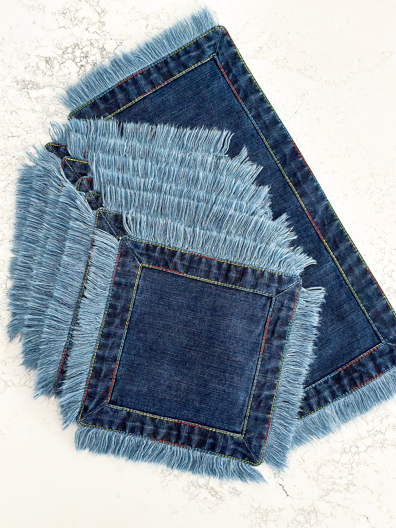 Boho Handmade Napkins Set, Denim Napkins With Fringes, Colorful Cotton ...