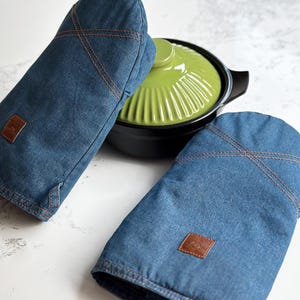 Denim Oven Mitts for Modern Hostess, Chef Jeans Cooking Gloves, Cute ...