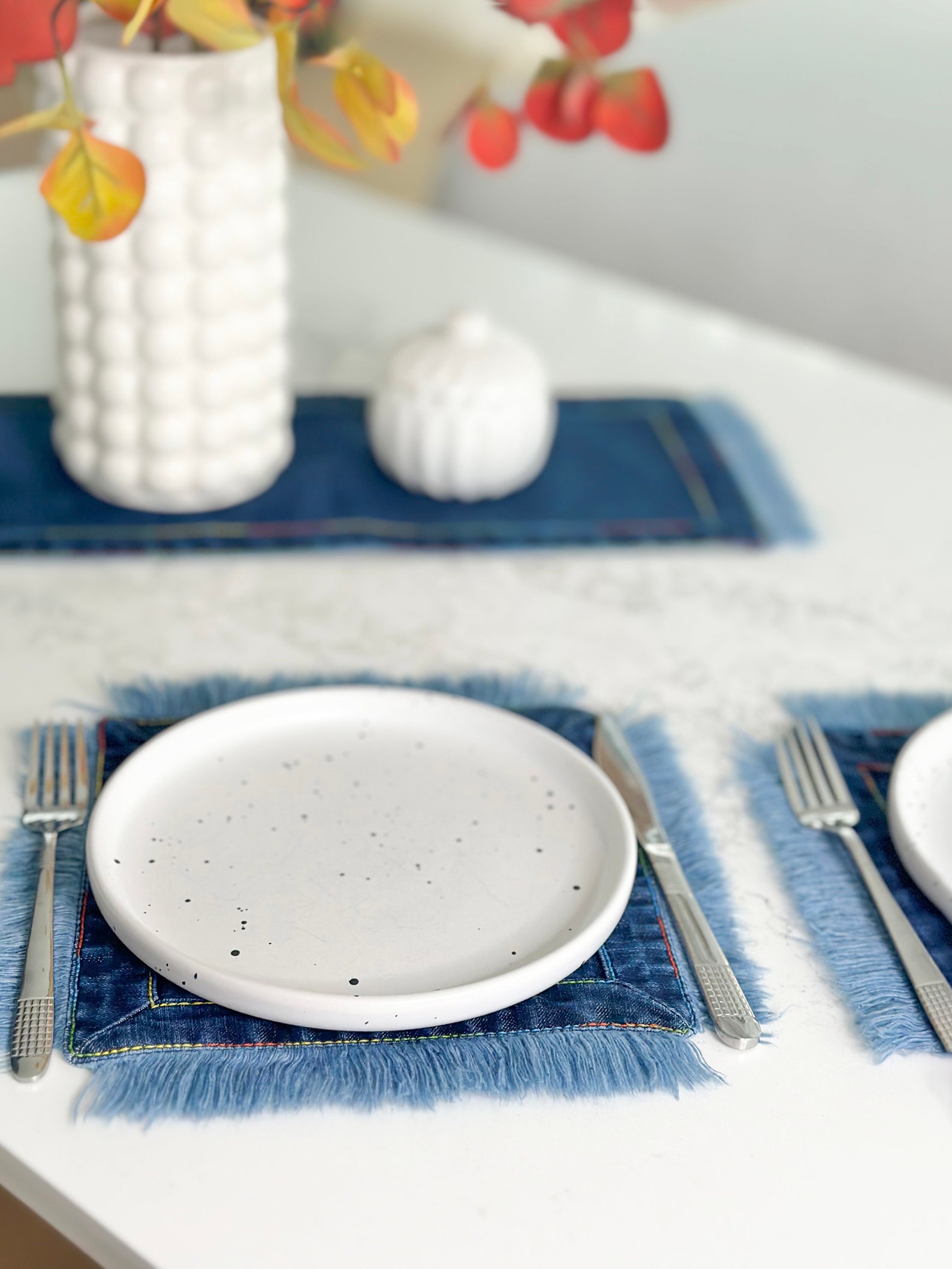 Boho Handmade Napkins Set, Denim Napkins With Fringes, Colorful Cotton ...